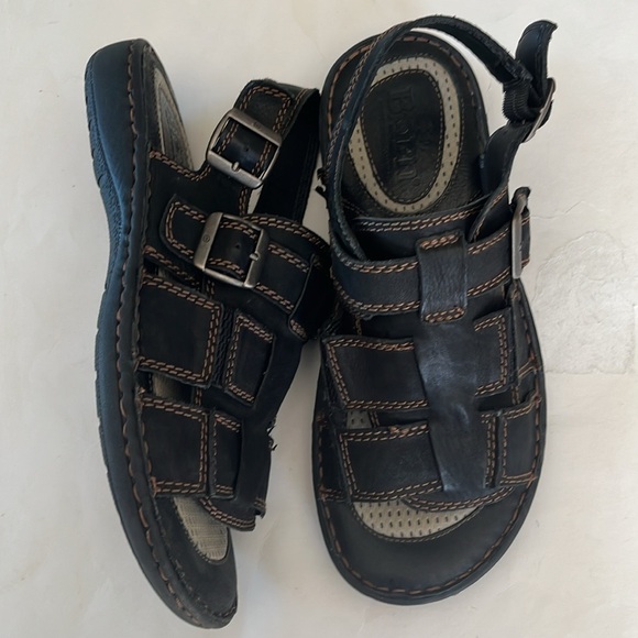Born | Shoes | Born Miguel Leather Sandal Brown Dual Buckle Round Open ...